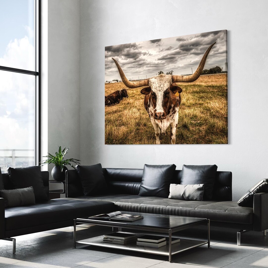 Large Longhorn Canvas Artwork for Ranch Style Home Cow Wall Art for ...