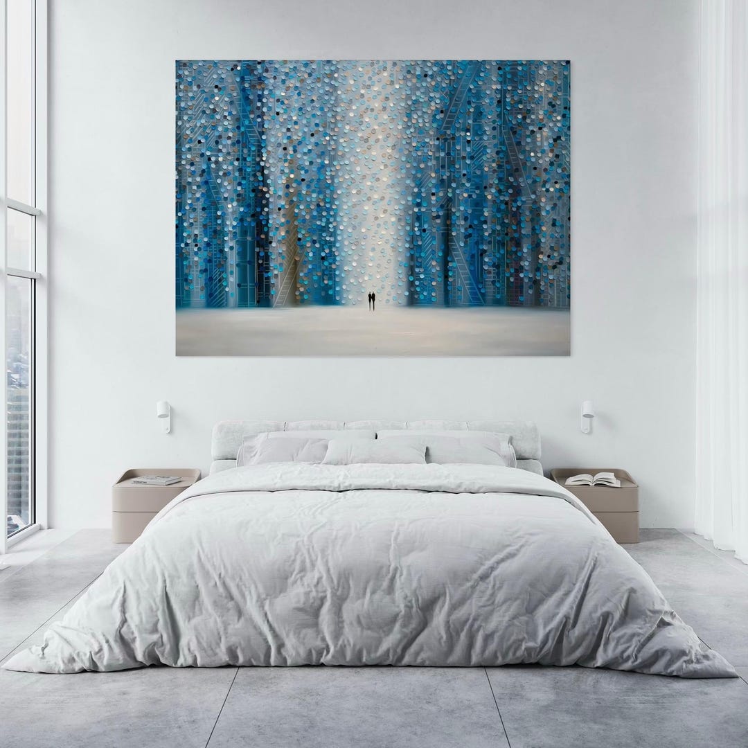 Blue Abstract Cityscape Canvas Print: Modern Romantic Wall Art - Etsy