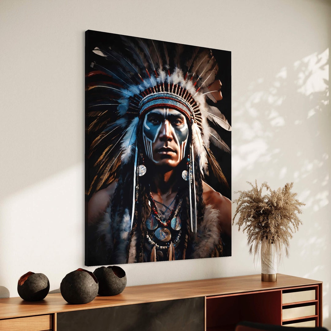 Native American Chief Poster Indian Man Canvas Art Native American Art ...