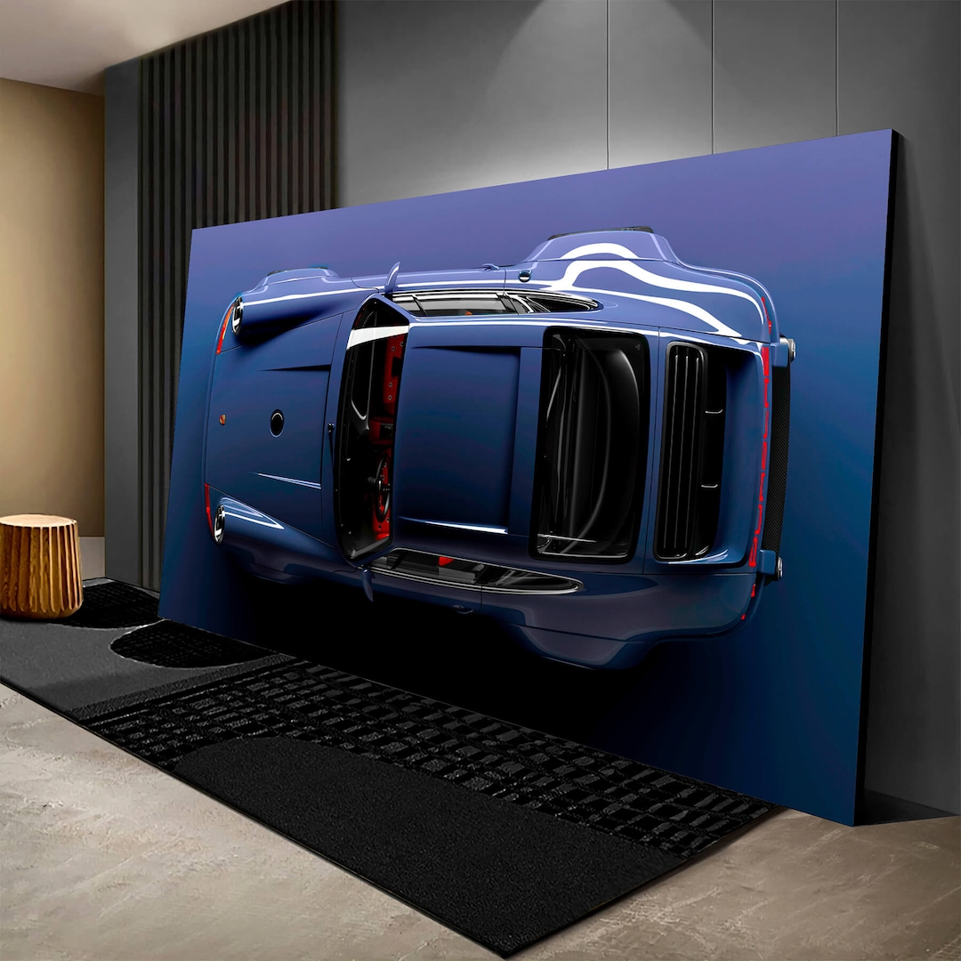 Blue Car Wall Art for Luxury Man Cave Decor Car Like Porsche Canvas ...