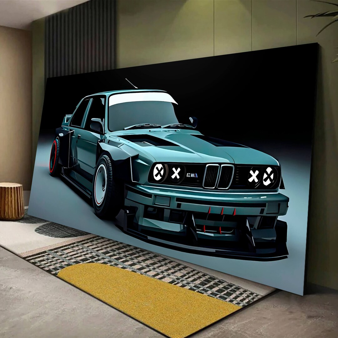 BMW Racing Car Poster: Garage Man Cave Decor Car Canvas Wall Art Men ...