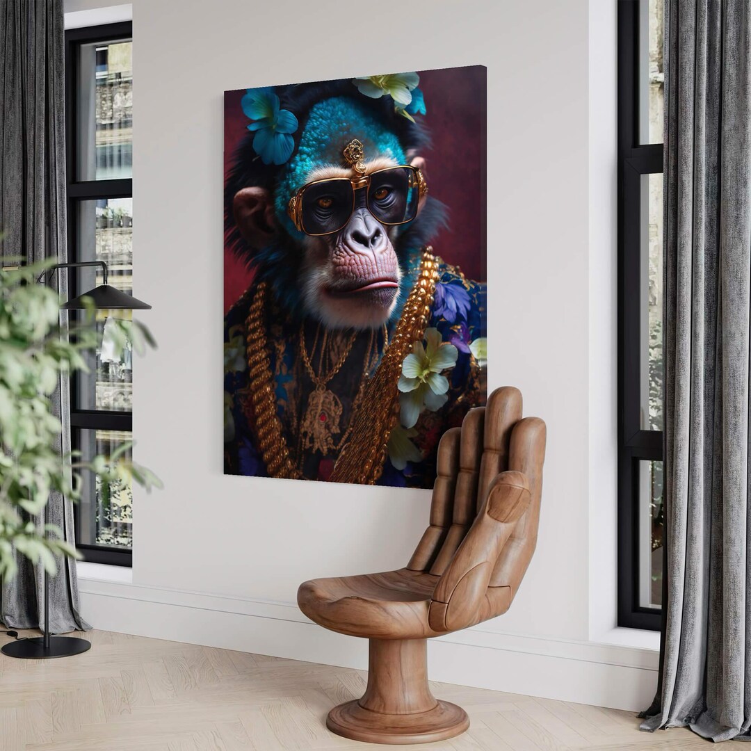 Colorful Monkey Canvas Poster for Office Wall Fun Animal Portrait Art ...