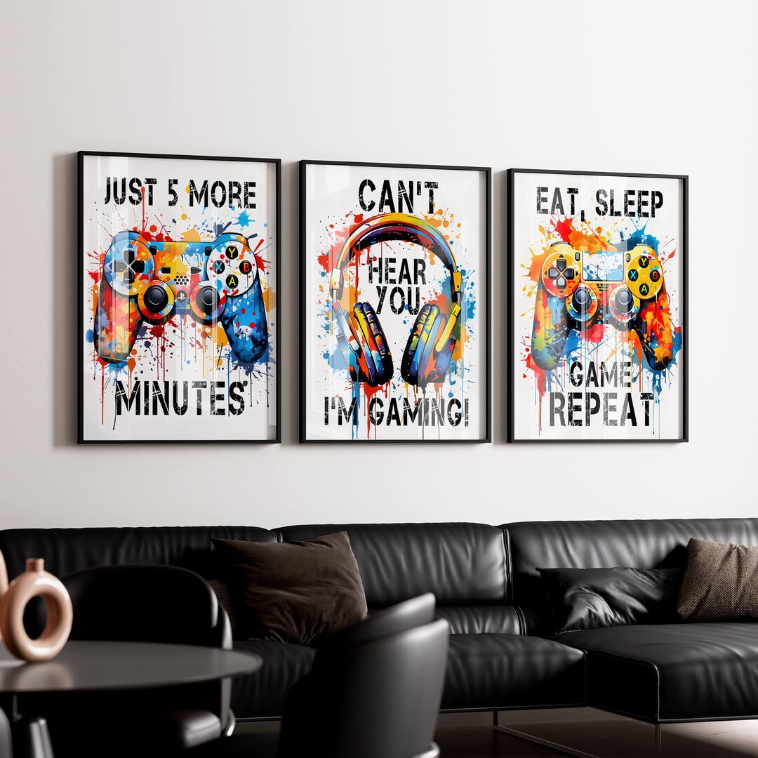 Gaming Canvas Prints Multicolor Gamer Art 3 Painting Set Video Game ...