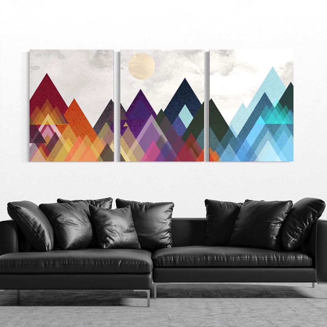Geometric Mountain Art Abstract Canvas Minimalist Wall Art Set Modern ...