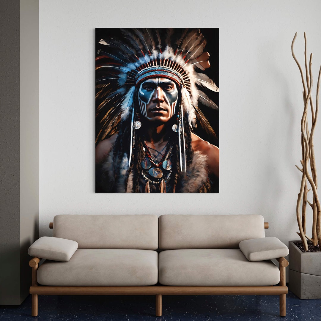 Native American Chief Poster Indian Man Canvas Art Native American Art ...