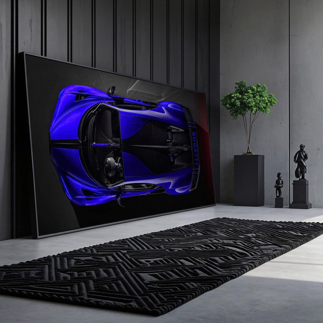 Large Bugatti Wall Art for Luxury Office Decor Blue Supercar Canvas ...