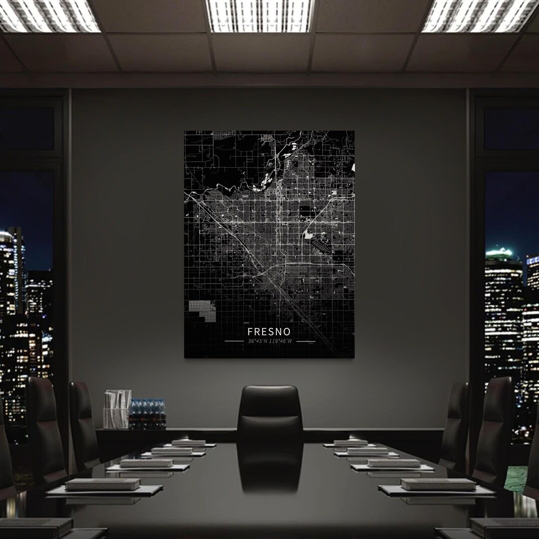 Fresno Map Wall Art Black and White Modern City Poster Minimalist ...