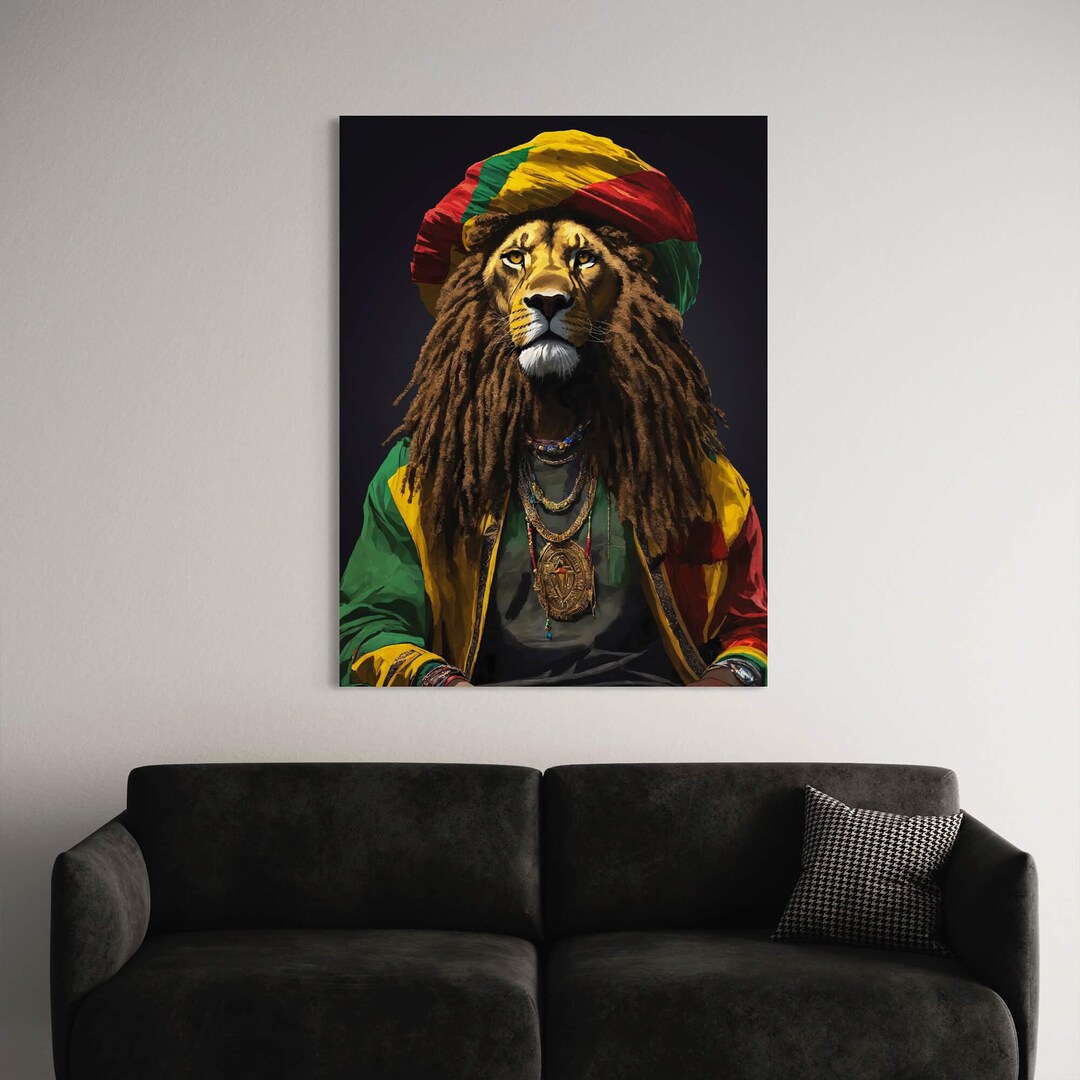 African Lion Canvas Art for Office Decor Reggae Themed Canvas Art ...