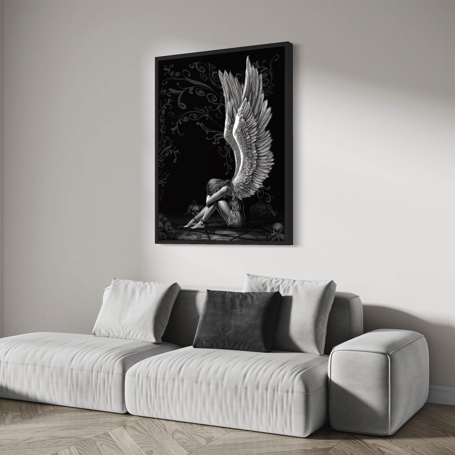 Dark Angel Wall Art Gothic Canvas Print Black White Fallen Angel Decor ...