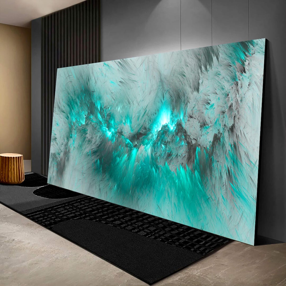 Grey & Turquoise Clouds Wall Art Print Trendy Living Room Decor Modern ...