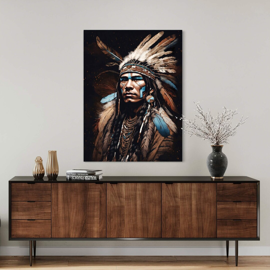 Native American Warrior Art Portrait Poster Canvas Wall Art Indigenous ...