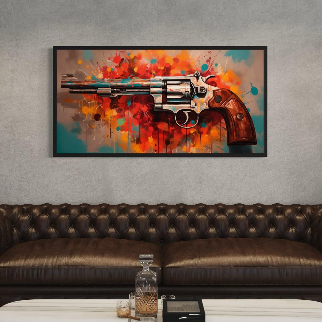 Colorful Revolver Poster Gun Wall Art Canvas for Men Gifts Framed ...