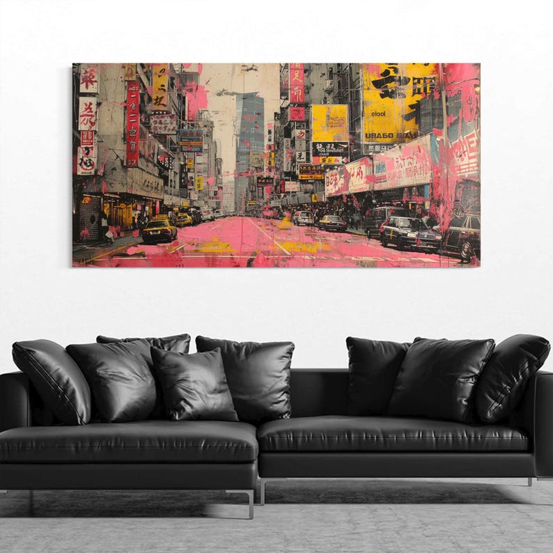 Asian Cityscape Canvas Print: Retro Urban Wall Art - Etsy