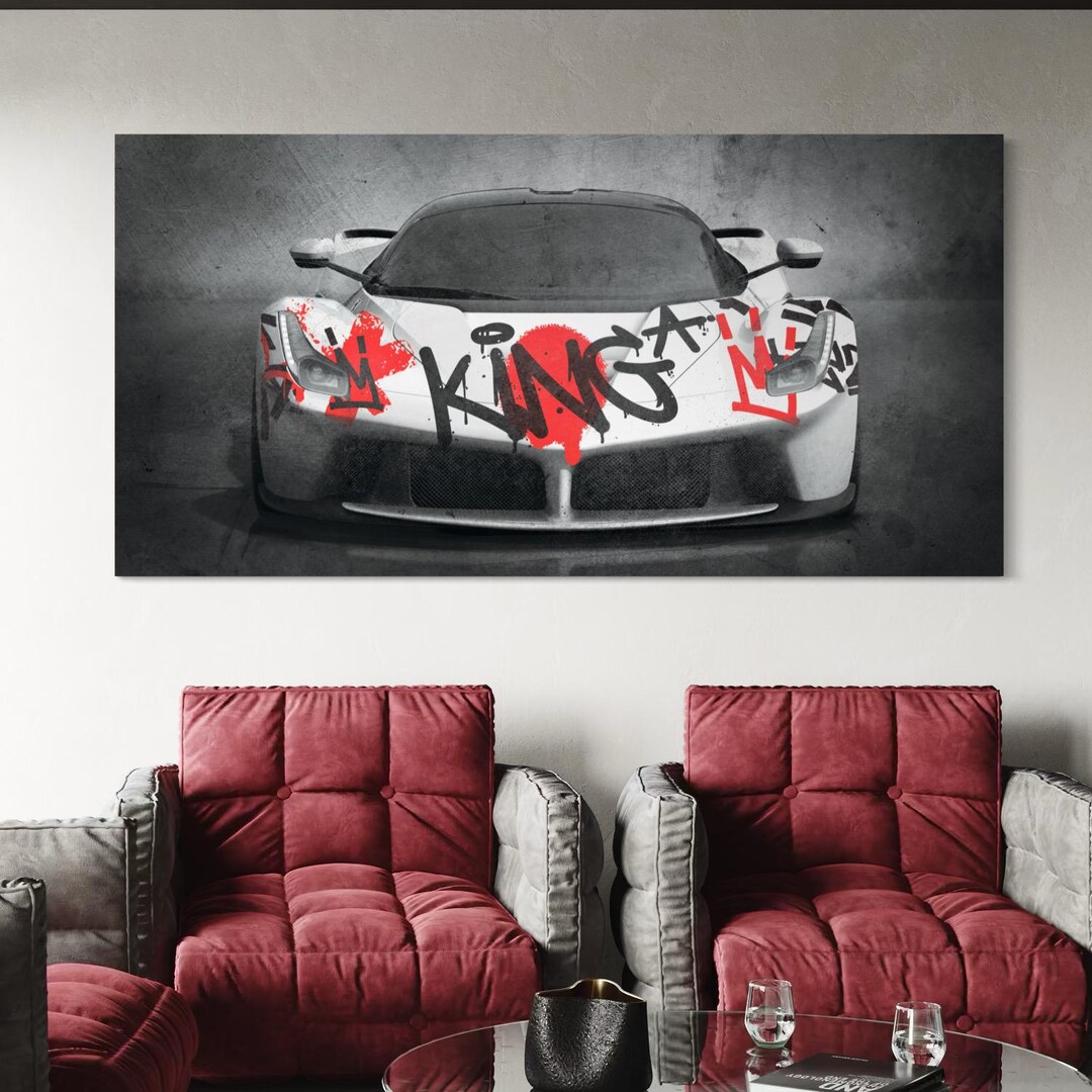 Graffiti Car Wall Art for Apartment Decor Ferrari Canvas Print for Man ...