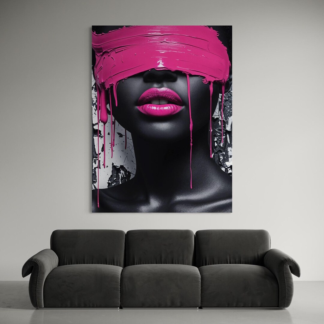 Pink Lips Canvas Art, Black Woman Portrait - Modern Glam Decor - Etsy