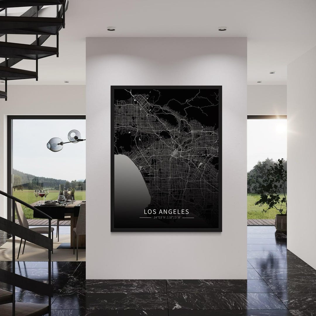 Los Angeles City Map Wall Art Los Angeles Map Poster for Living Room ...