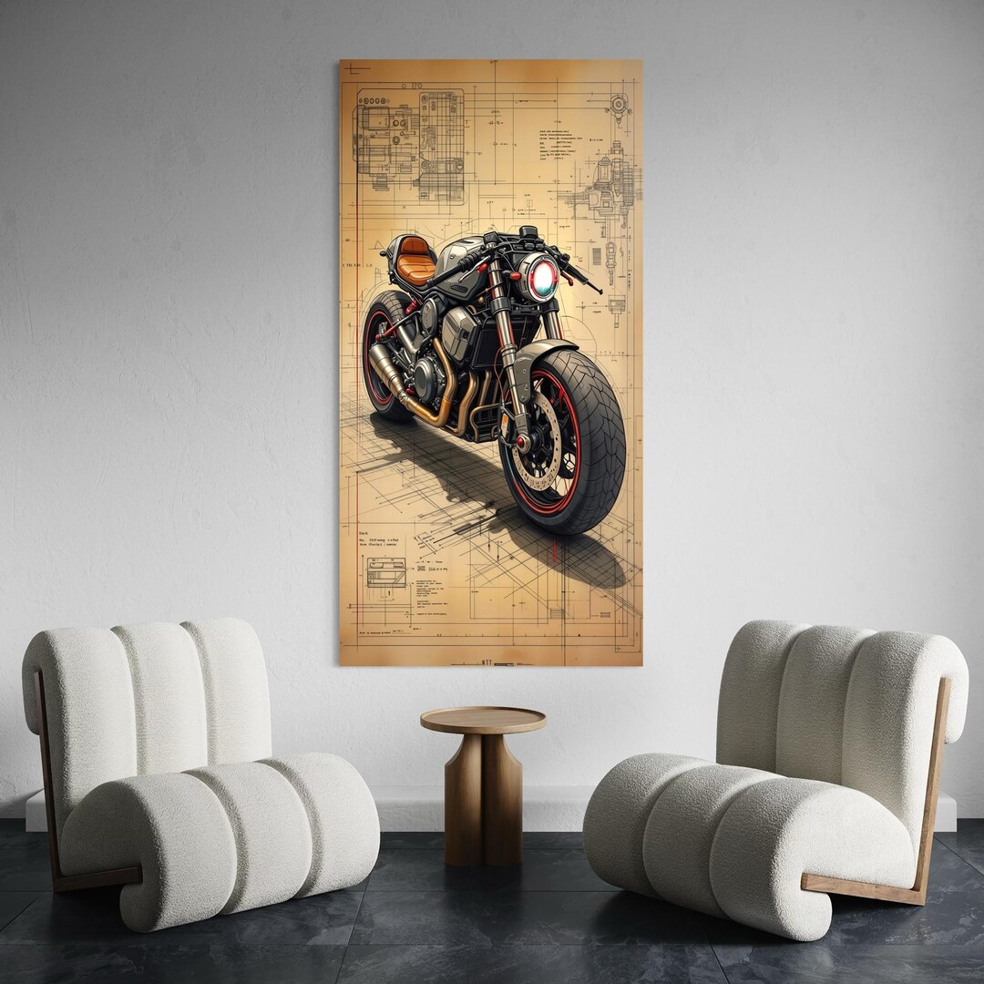 Vintage Motorcycle Wall Art Canvas Bike Blueprint Garage Poster Large ...