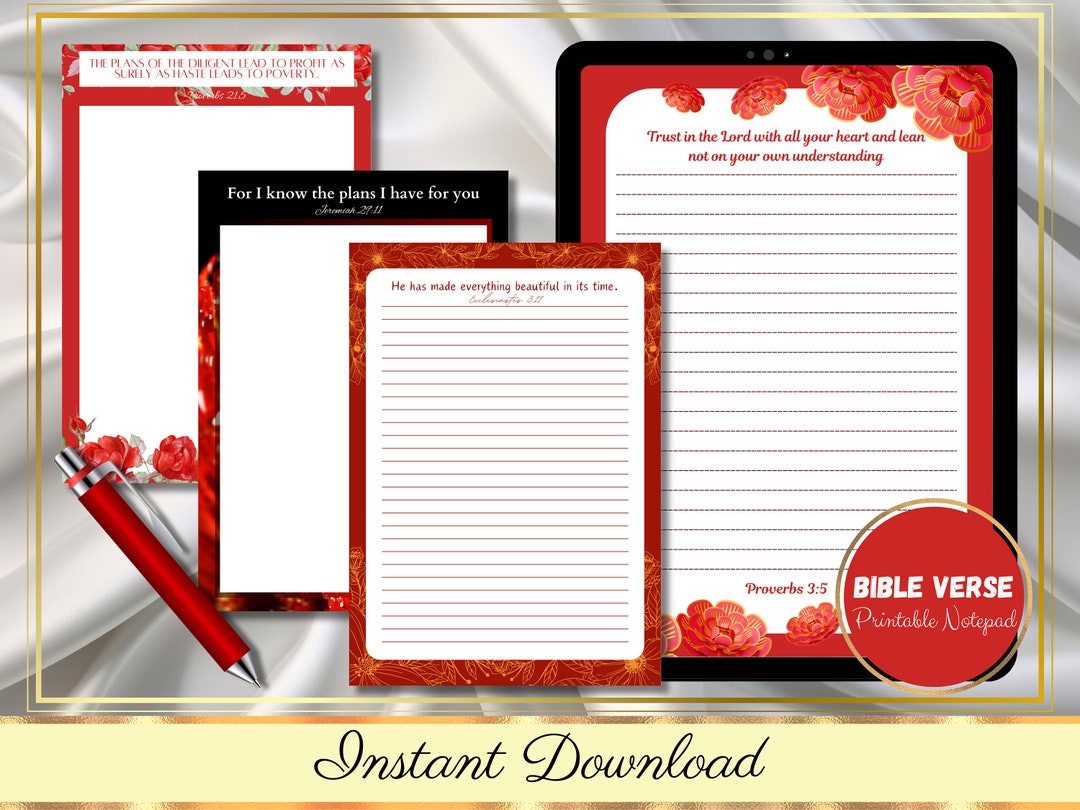 Bible Verse Printable Notepad Set of 4, Christian Stationery, Digital ...
