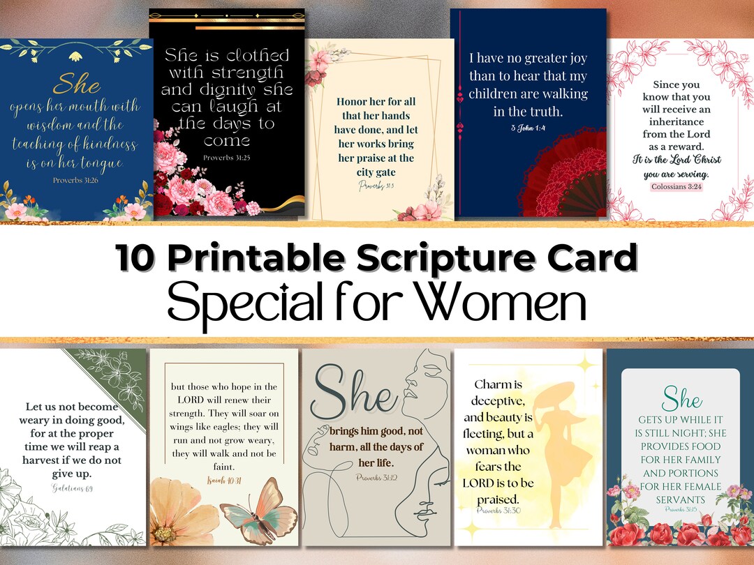 Printable Bible Verse Affirmation for Women, Scripture Memory Cards ...