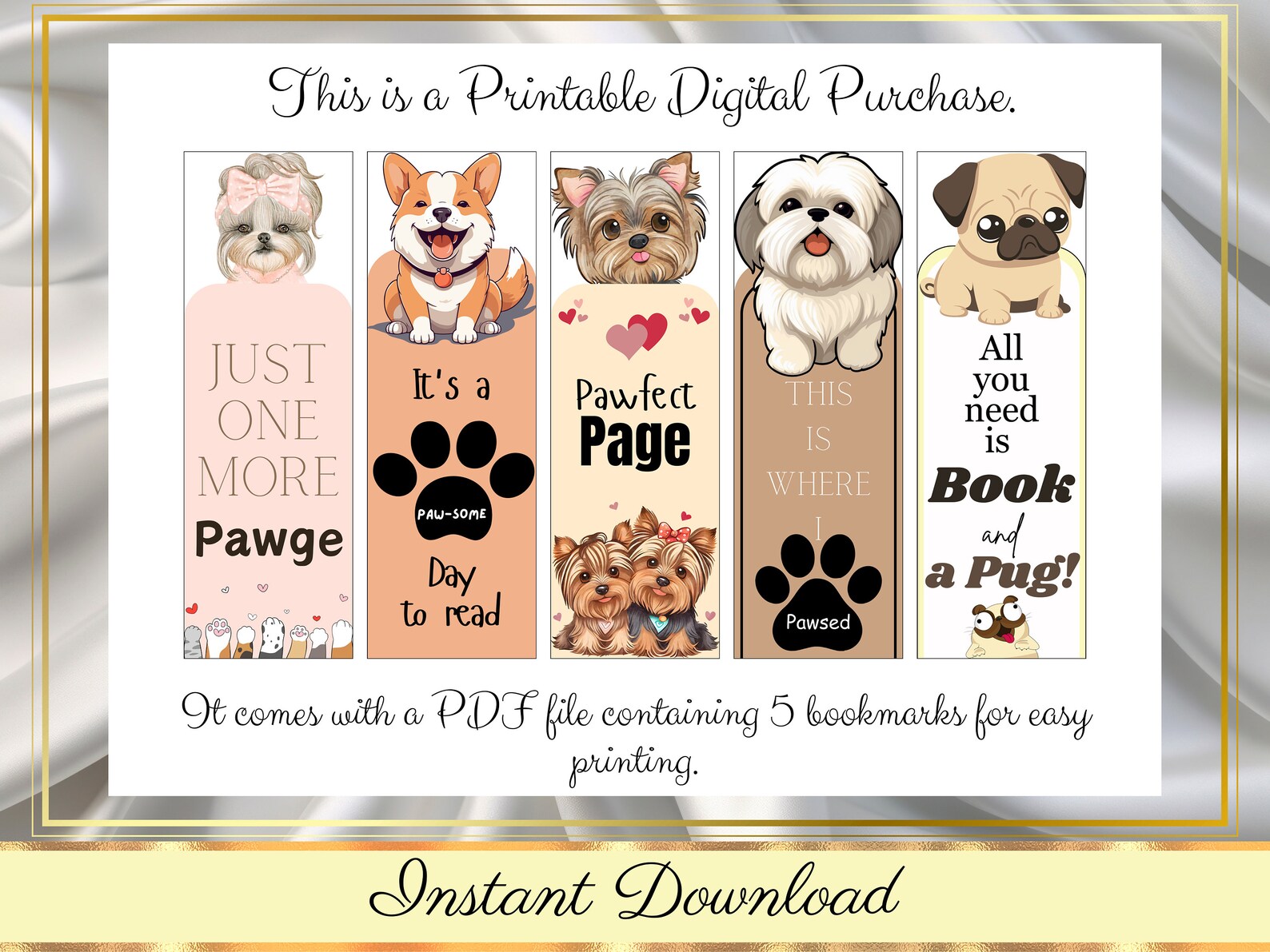 Dog Lover Bookmarks Set of 5, Dog Head Pop-up Bookmarks, Printable ...