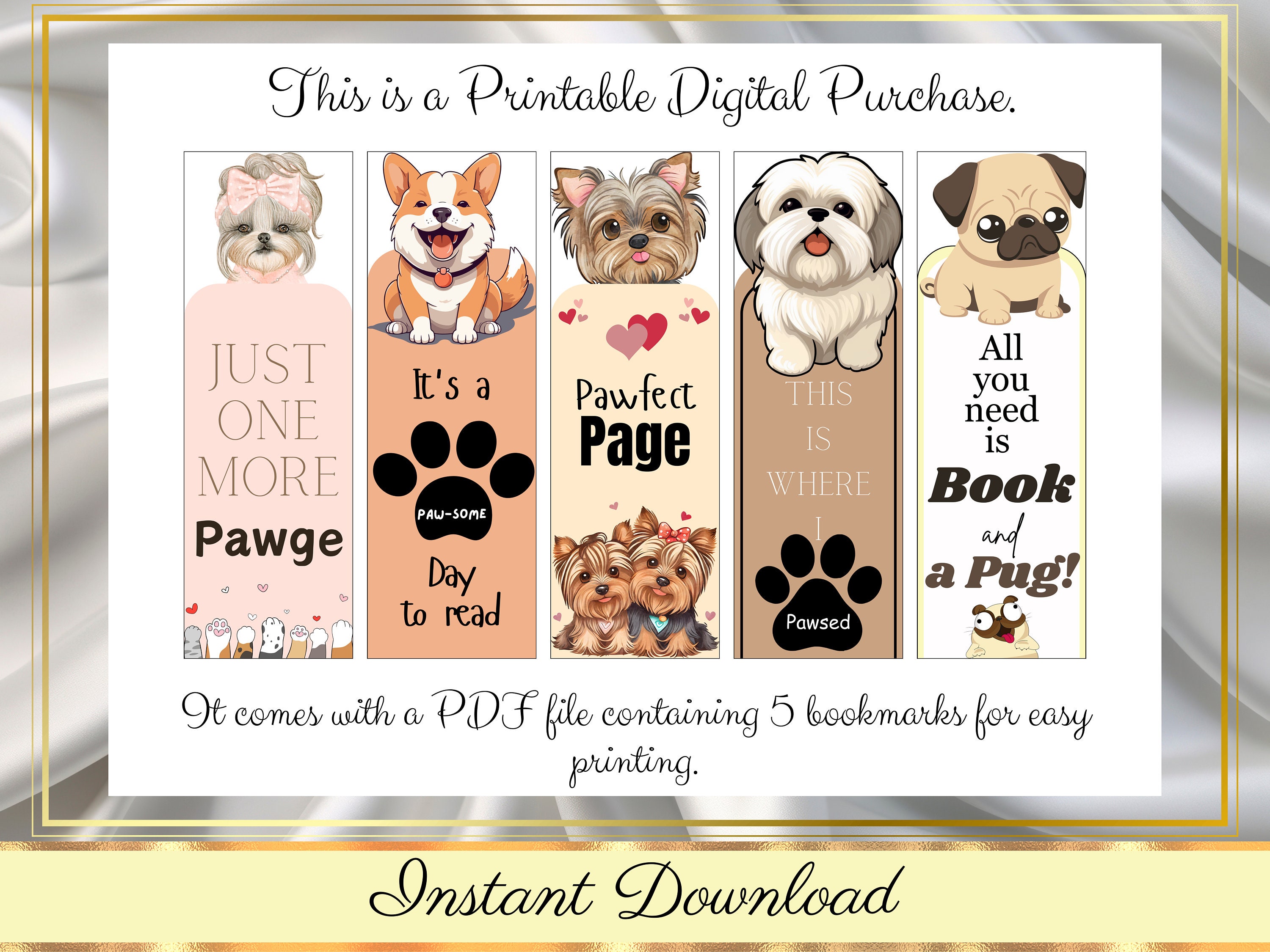 Dog Lover Bookmarks Set of 5, Dog Head Pop-up Bookmarks, Printable ...