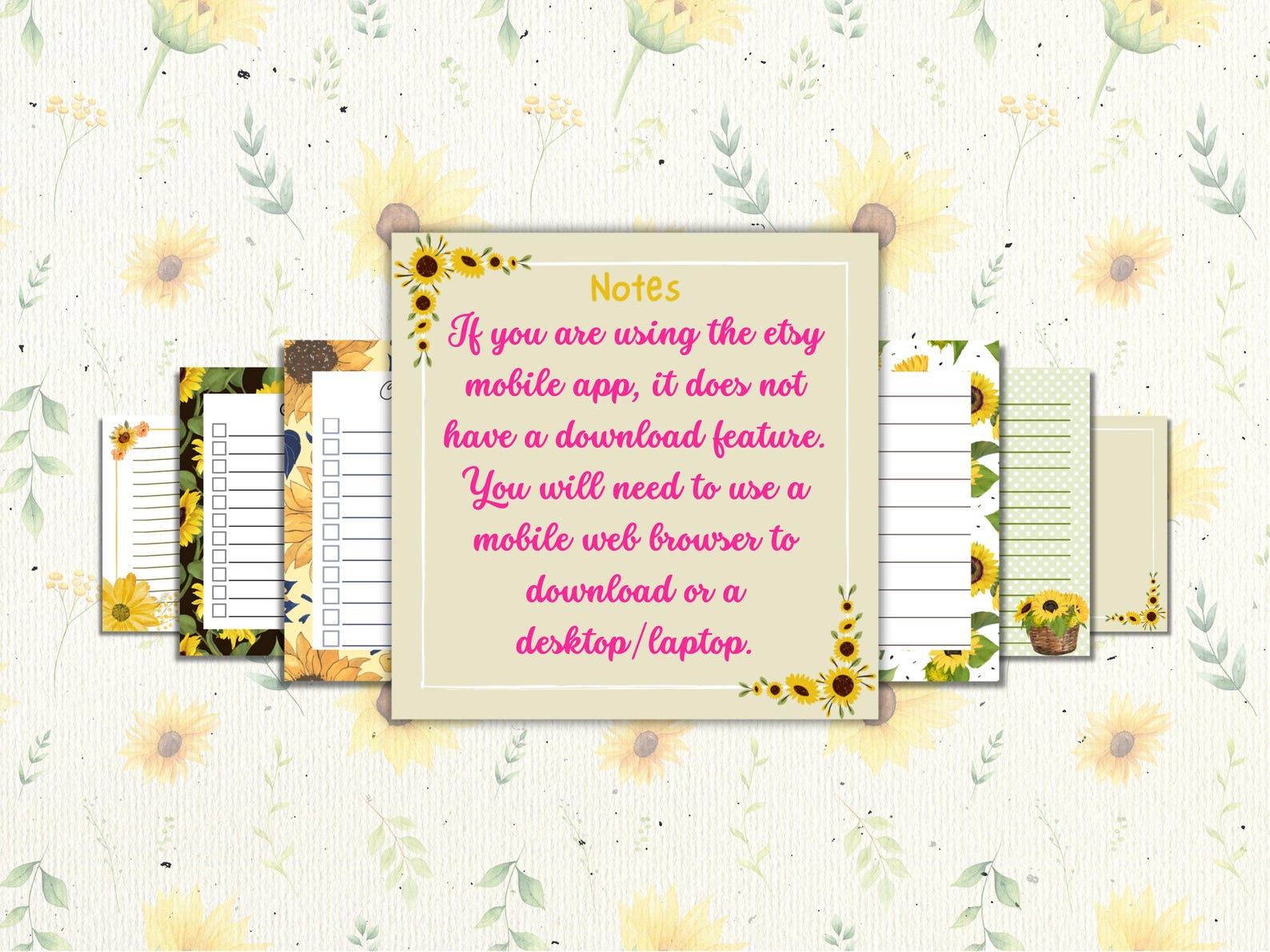 MEMO PAD SUNFLOWER Design Set of 6 Printable Floral Notepad Cute Sticky ...