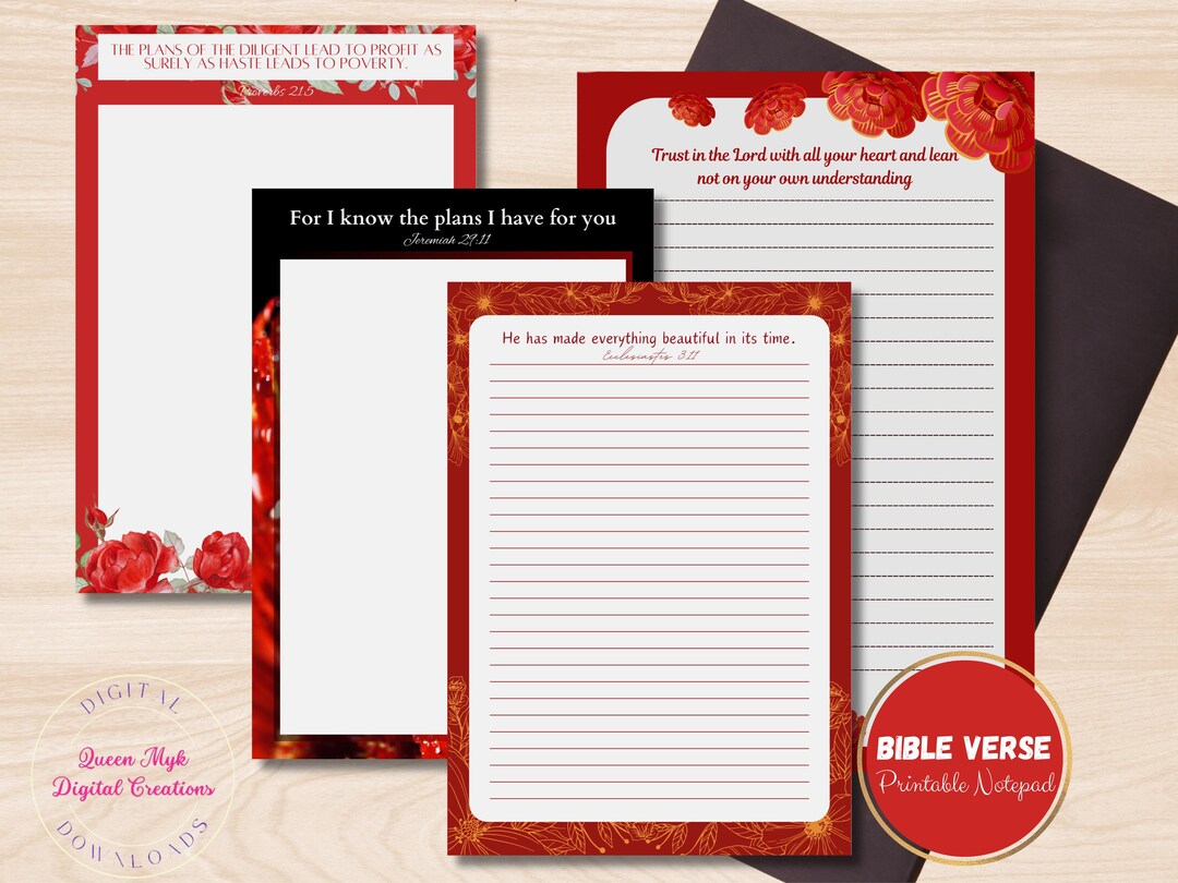 Printable Red Notepad Bundle of 4, Christian Notepad Bible Verse ...
