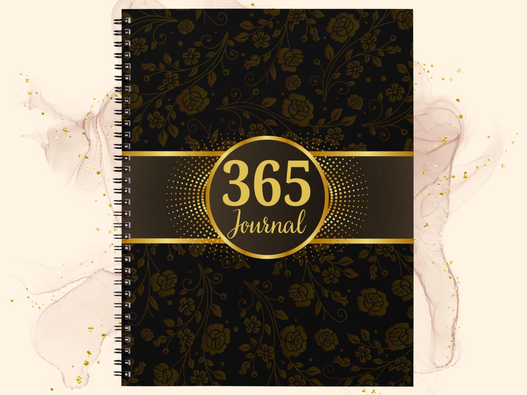 365 Days Journal Cover PNG | Printable Daily Planner Cover | Black Gold ...