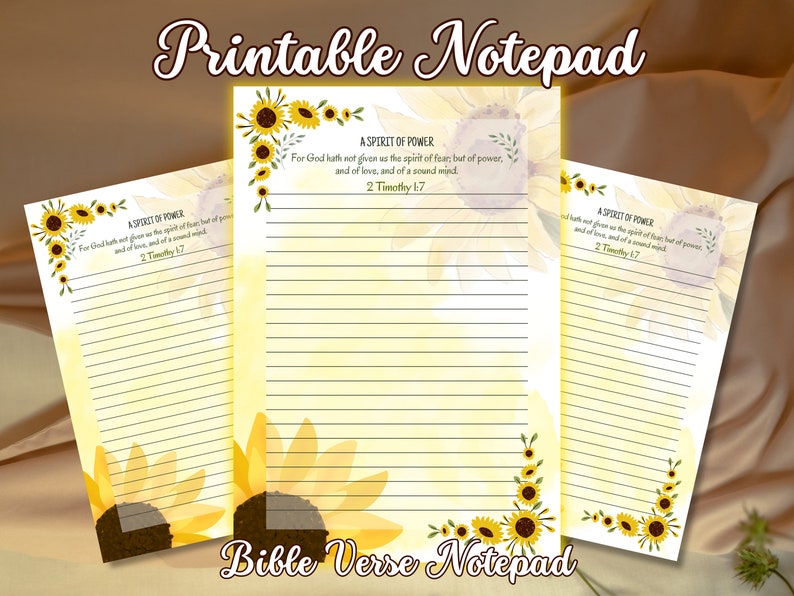 Bible Verse Notepad, Sunflower Design Notepad, Printable Notepad ...