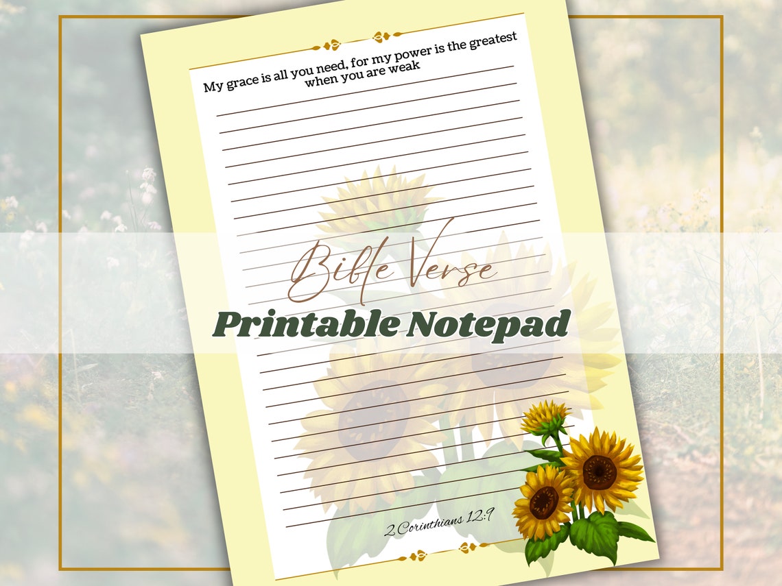 Bible Verse Notepad, Digital Downloads, Printable Notepad, Sunflower ...
