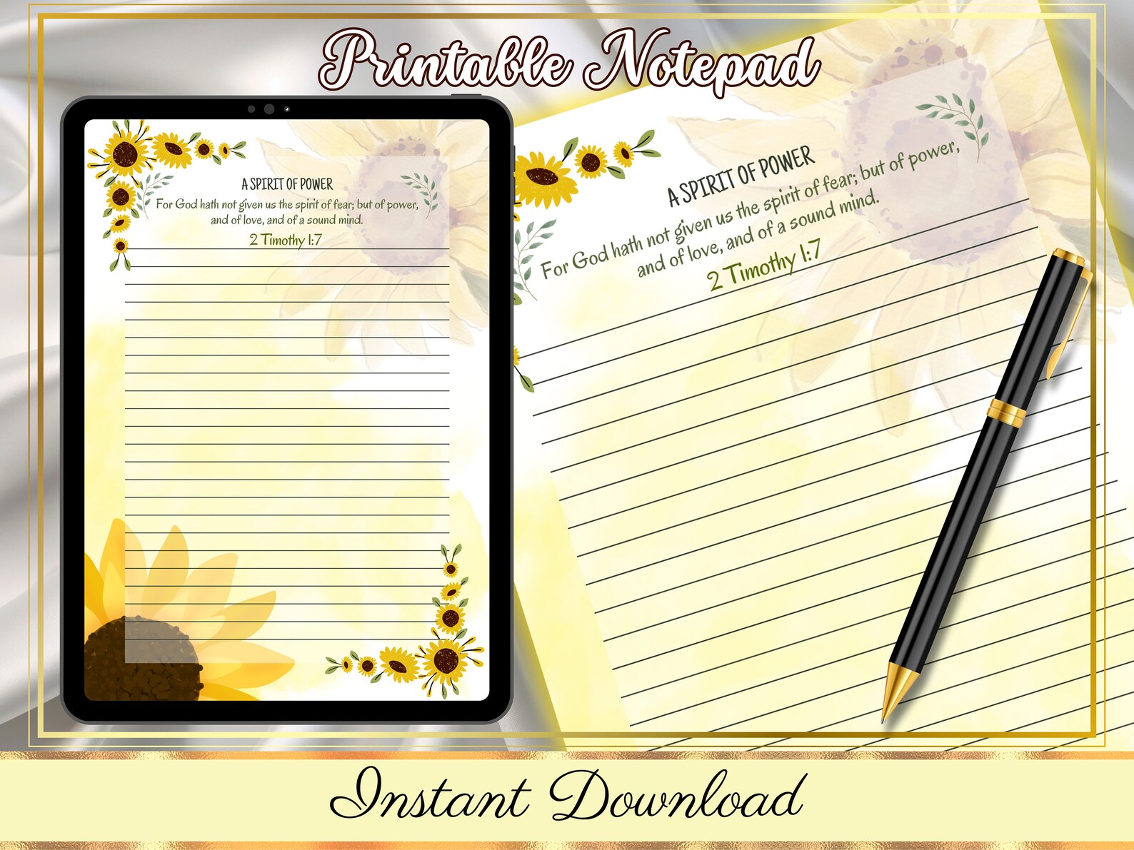 Bible Verse Notepad, Sunflower Design Notepad, Printable A5 Notepad ...