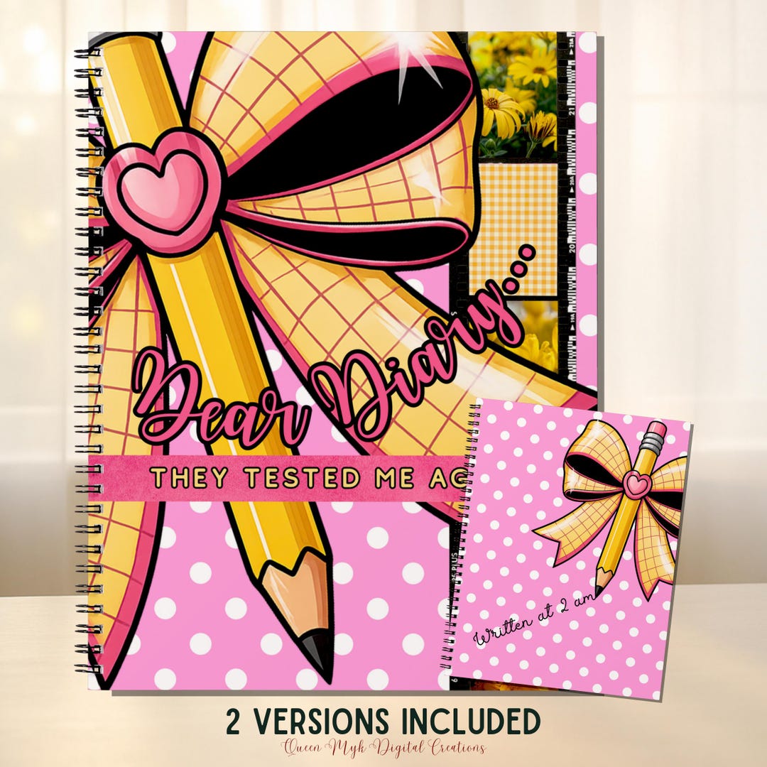 Dear Diary Notebook Cover, Yellow Coquette Journal Cover, Pink Polka ...