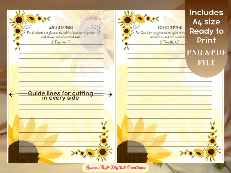 Bible Verse Notepad, Sunflower Design Notepad, Printable Notepad ...