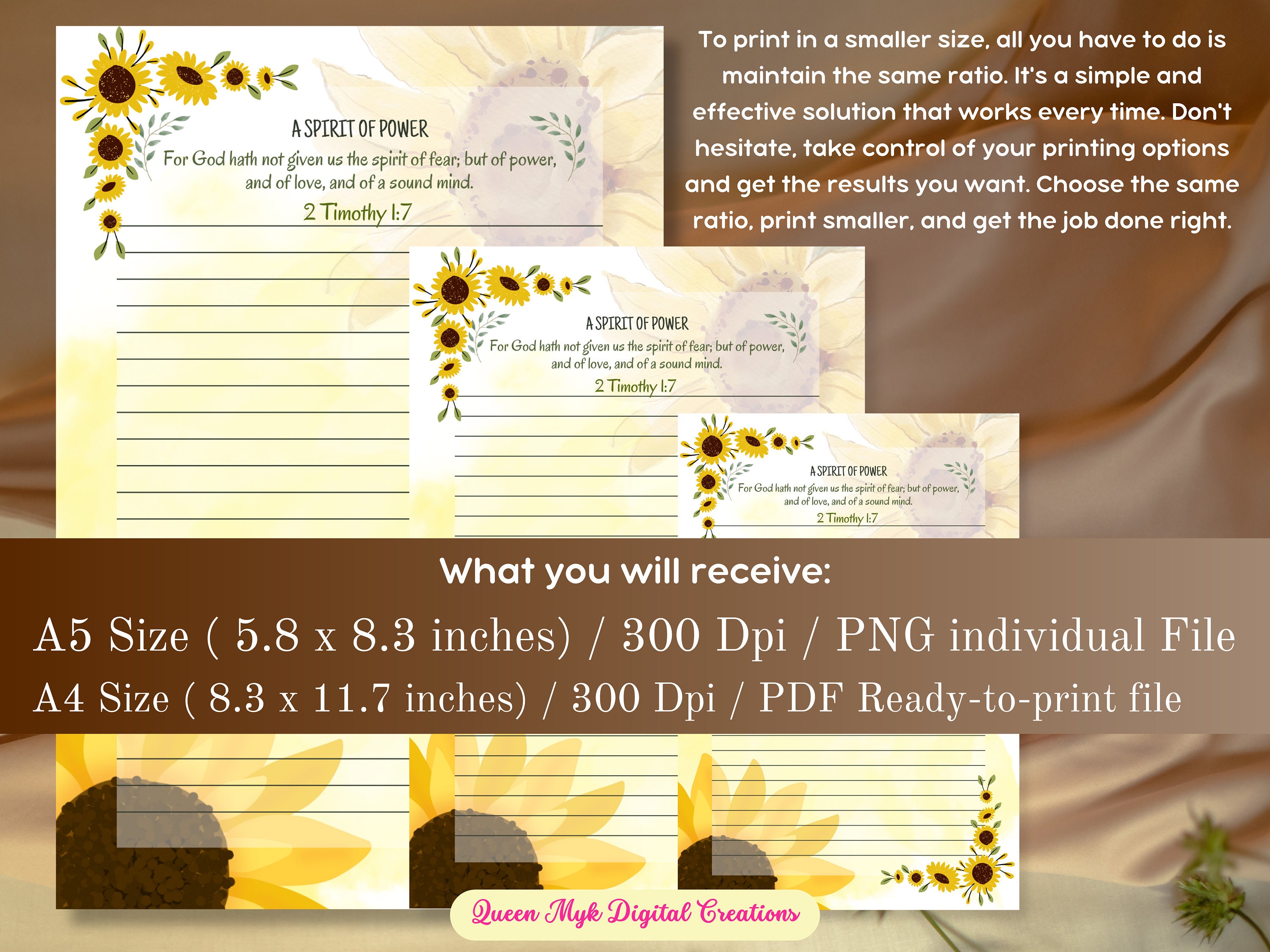 Bible Verse Notepad, Sunflower Design Notepad, Printable Notepad ...