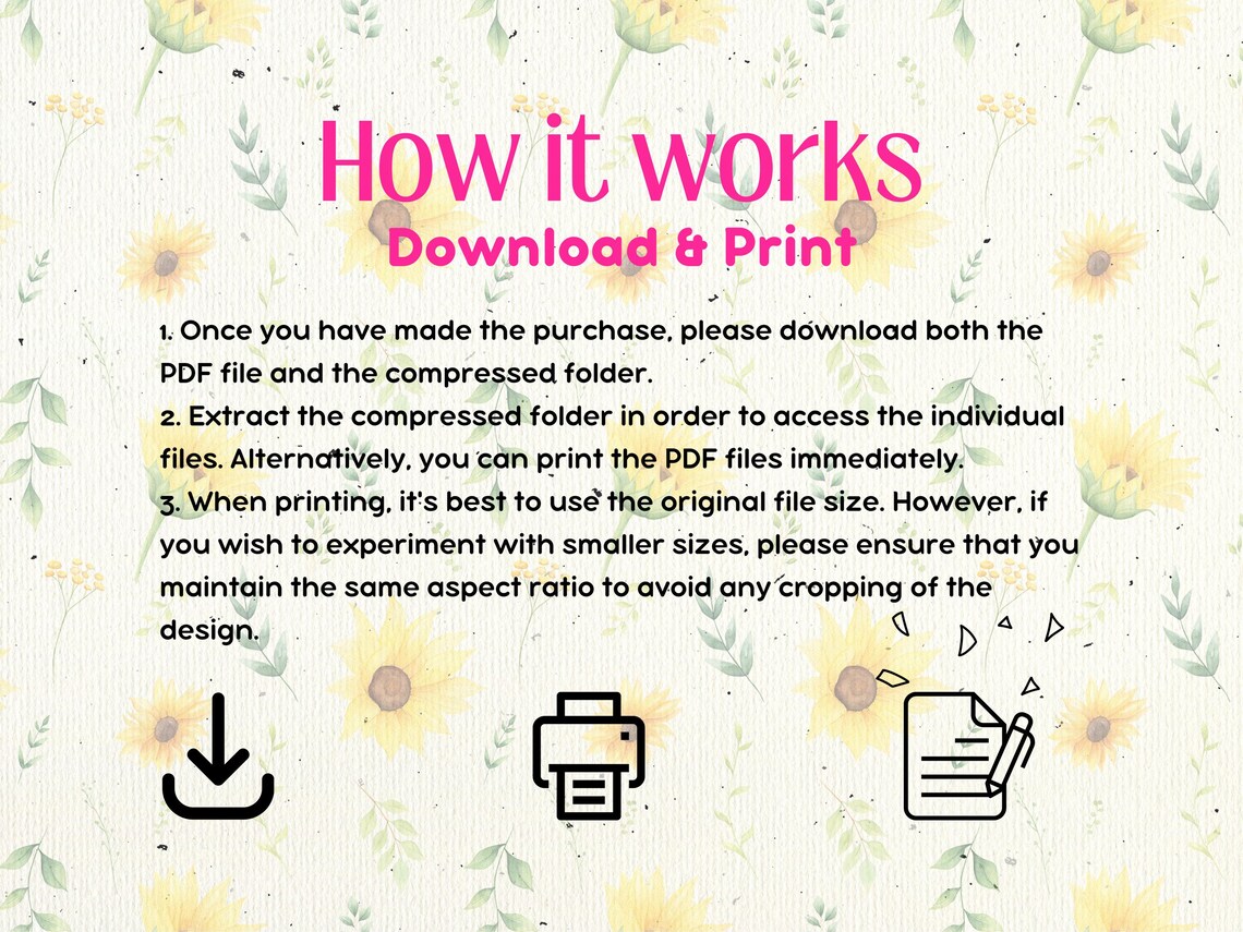 MEMO PAD SUNFLOWER Design Set of 6 Printable Floral Notepad Cute Sticky ...