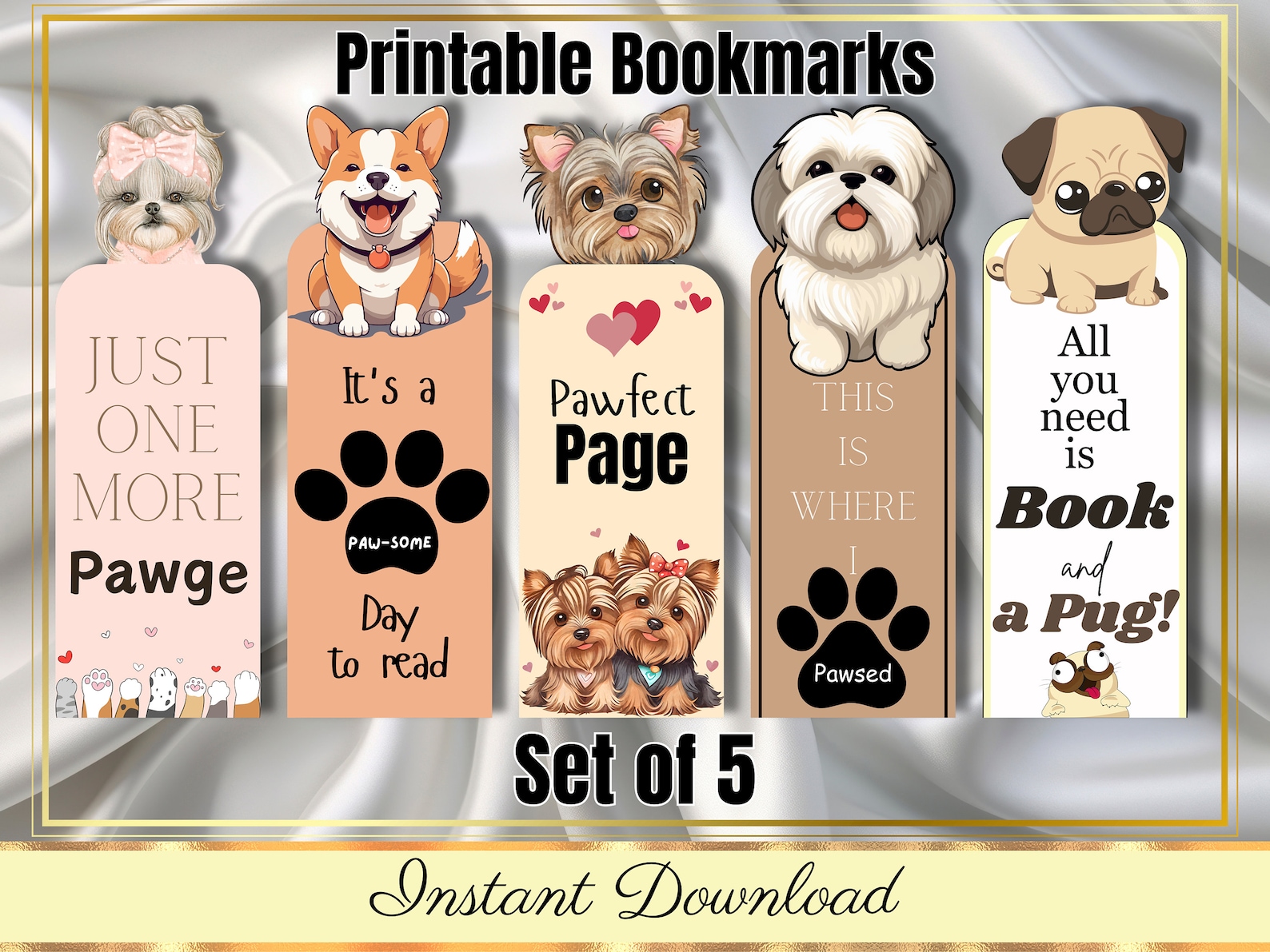 Dog Lover Bookmarks Set of 5, Dog Head Pop-up Bookmarks, Printable ...