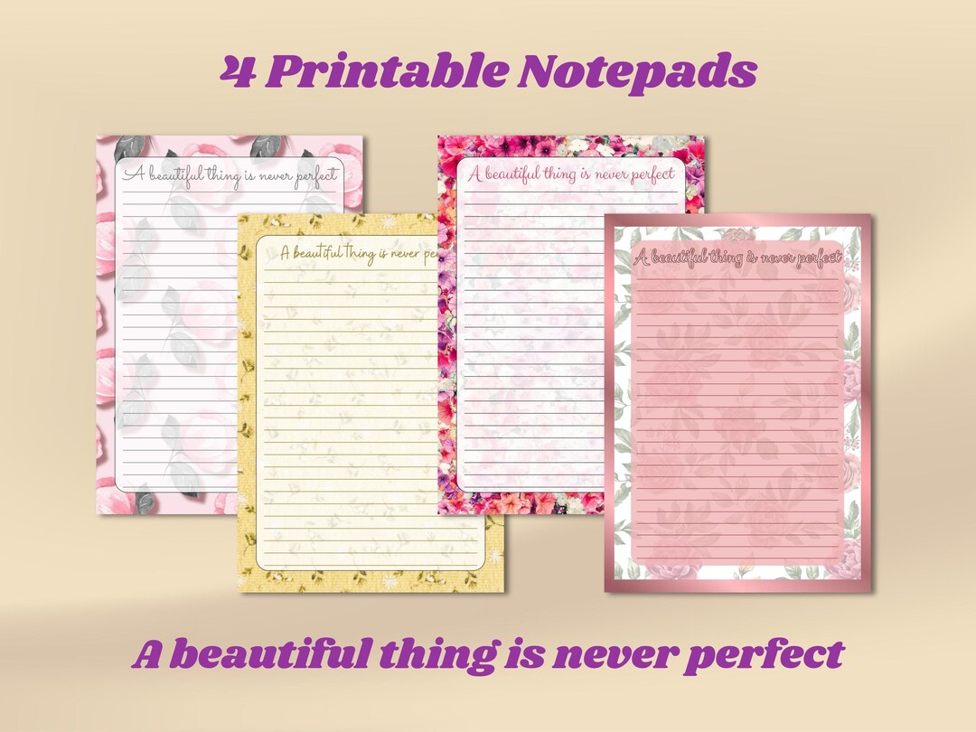 Printable Floral Notepad Bundle of 4, Cottagecore Notepad, Motivational ...
