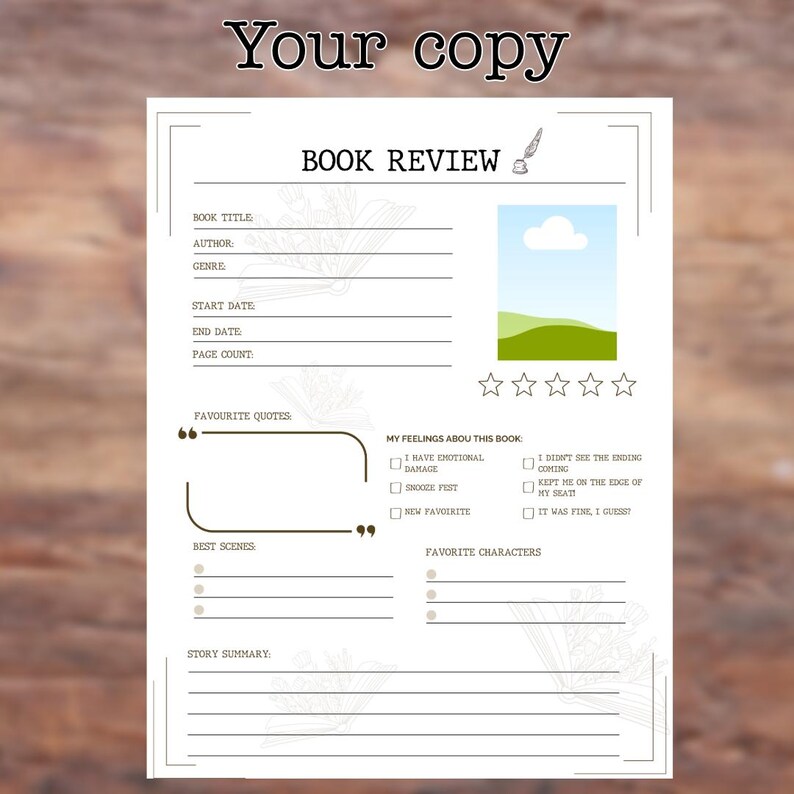 Digital Book Review Template Editable - Etsy