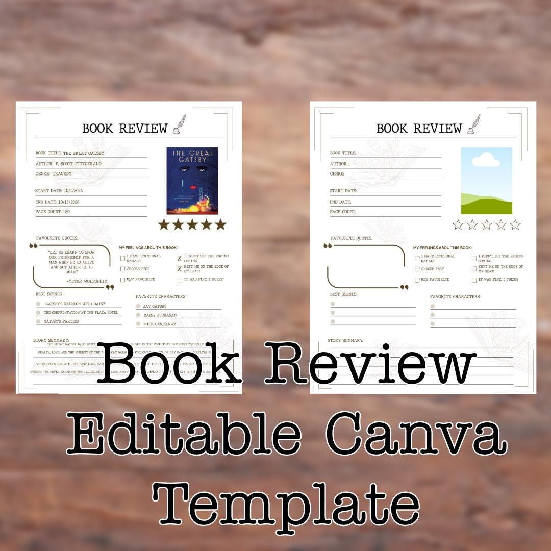 Digital Book Review Template Editable - Etsy