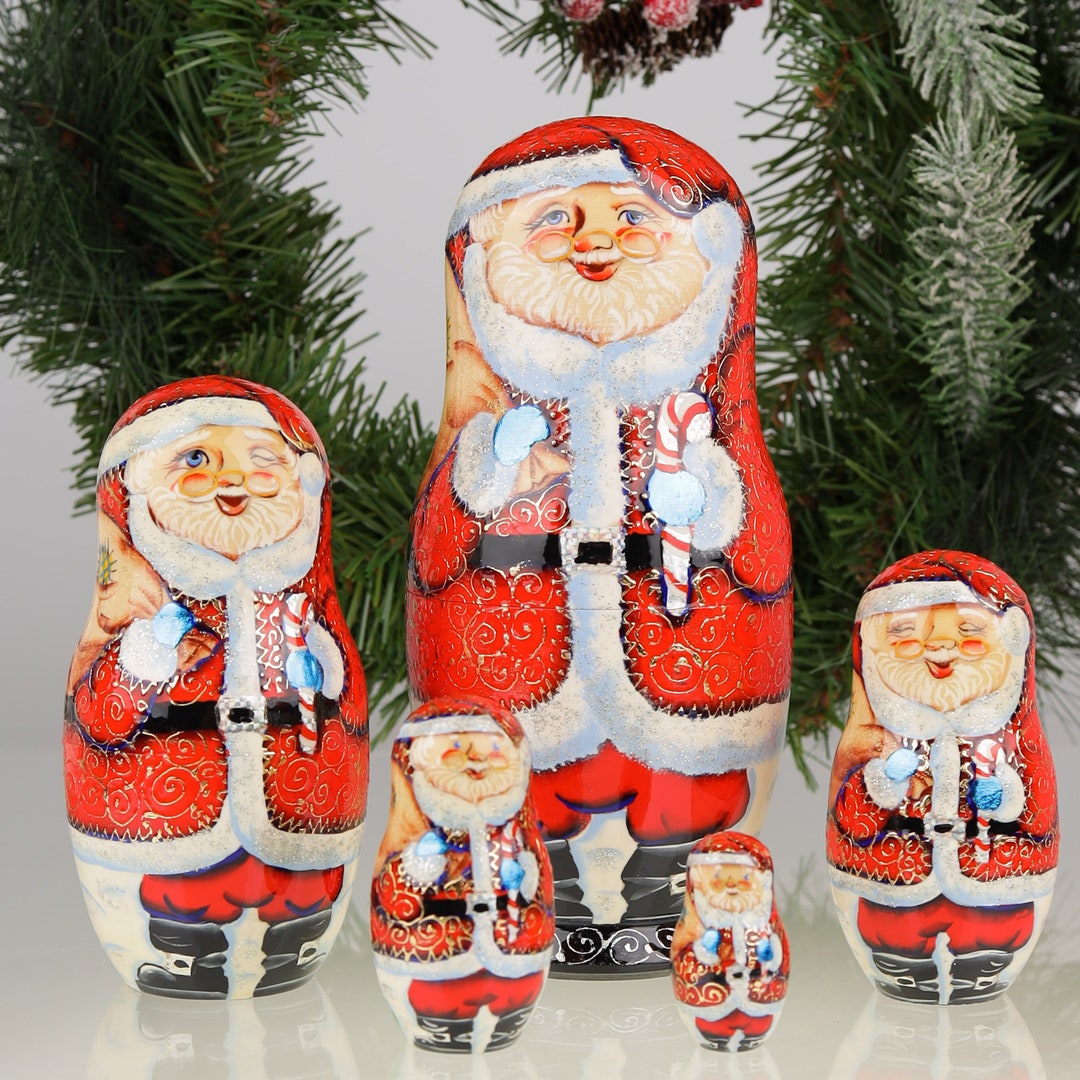 Christmas Nesting Dolls With Santa 5 Pieces 7.8, Matryoshka Christmas ...