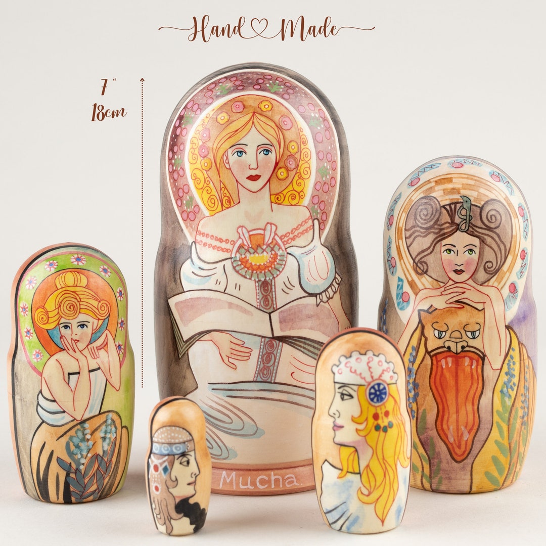 Alphonse Mucha Art Nouveau Sarah Bernhardt Nesting Dolls, Matryoshka Dolls, Babushka Doll, Stack ...