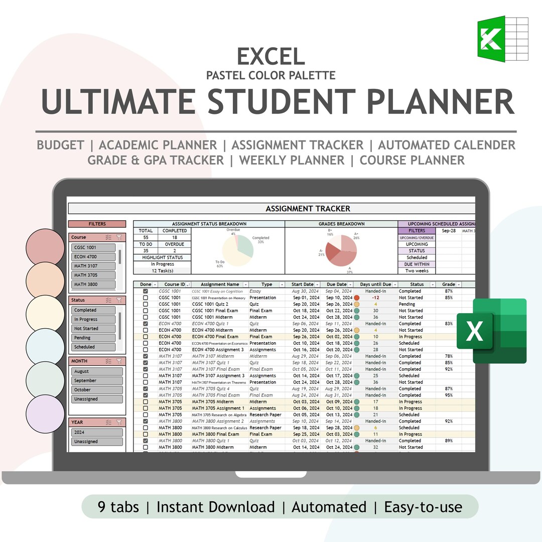 Ultimate Student Planner: Excel Template With Assignment Tracker ...