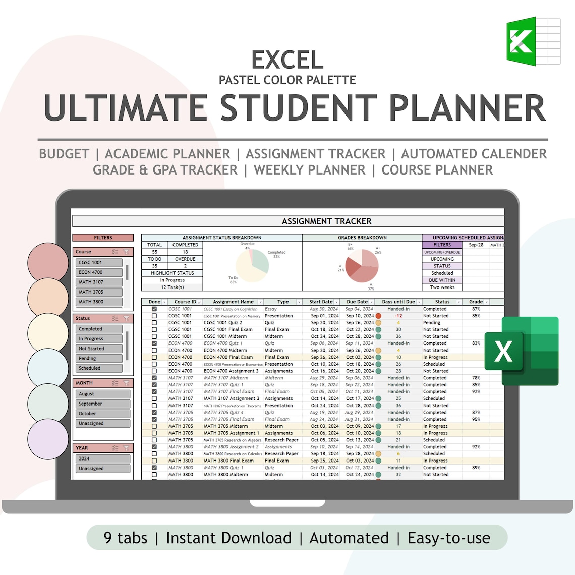 Ultimate Student Planner: Excel Template With Assignment Tracker ...