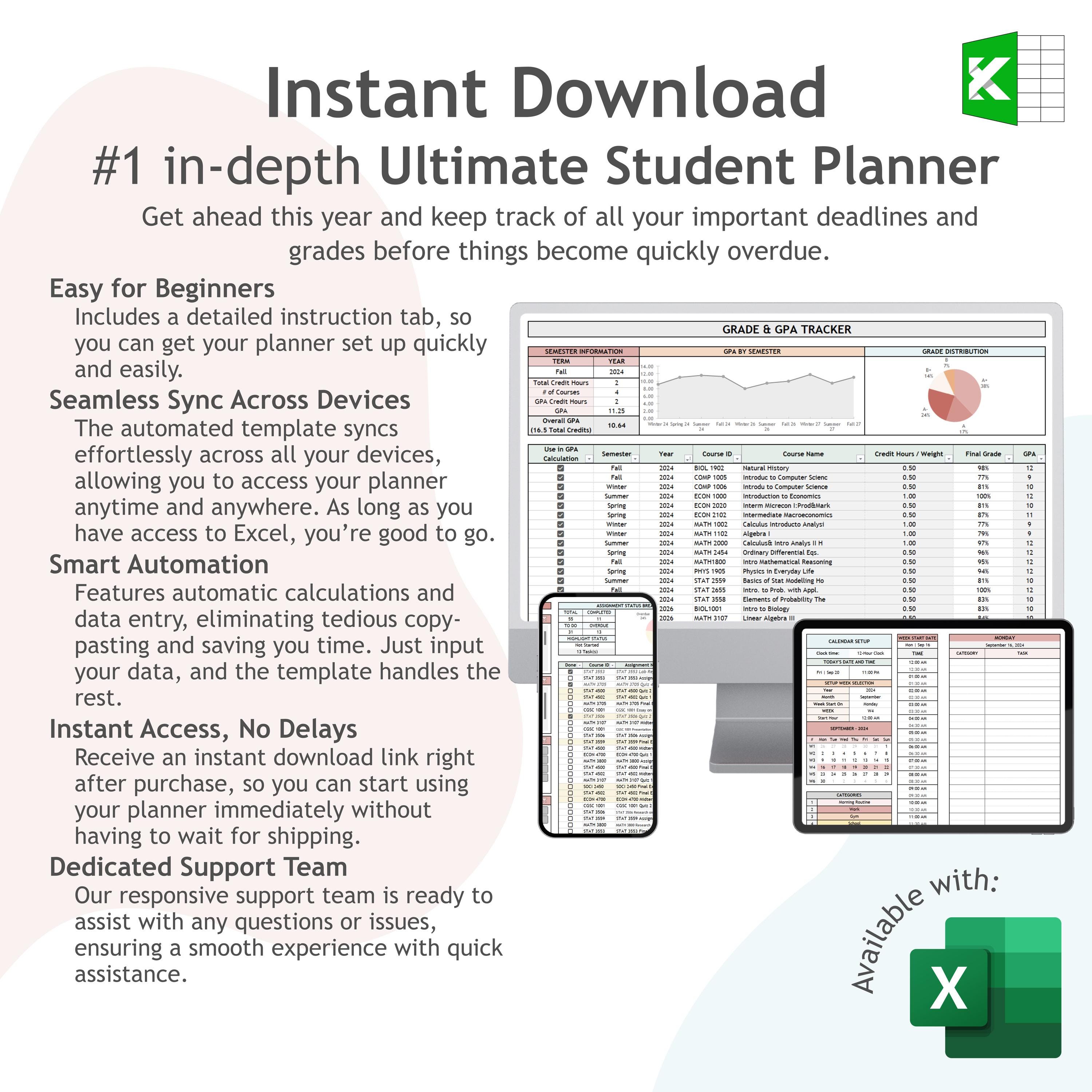 Ultimate Student Planner: Excel Template With Assignment Tracker ...