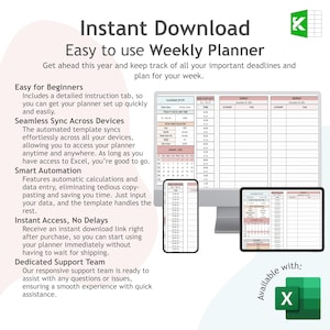 Pastel Weekly Planner Excel Template: Time Blocking (digital Download ...