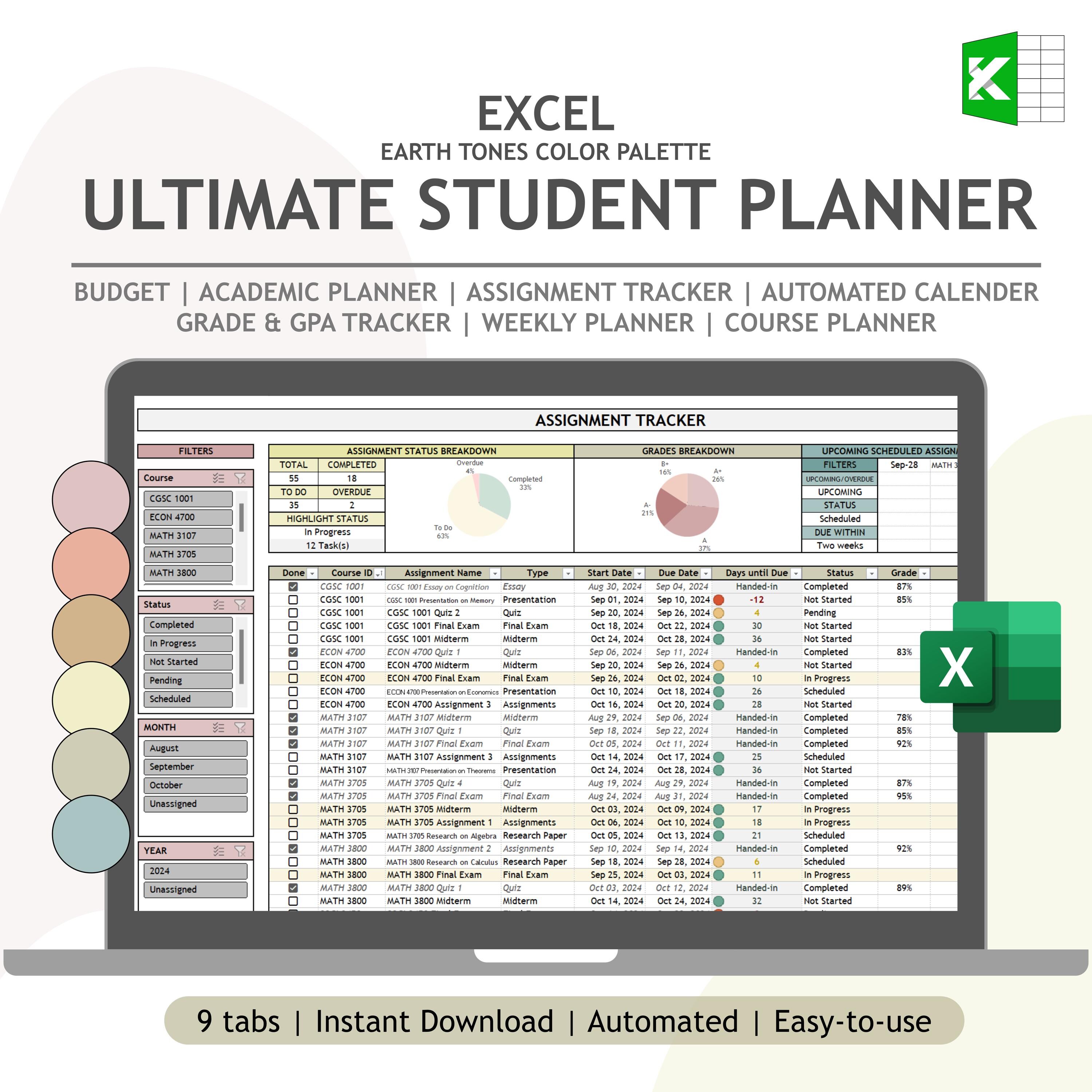 Ultimate Student Planner: Excel Template, Assignment & GPA Tracker ...