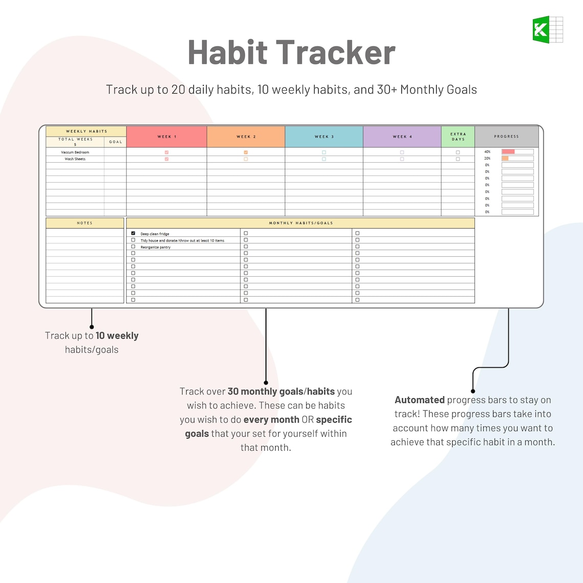 Excel Habit Tracker Template: Daily Monitoring, Personal Growth ...