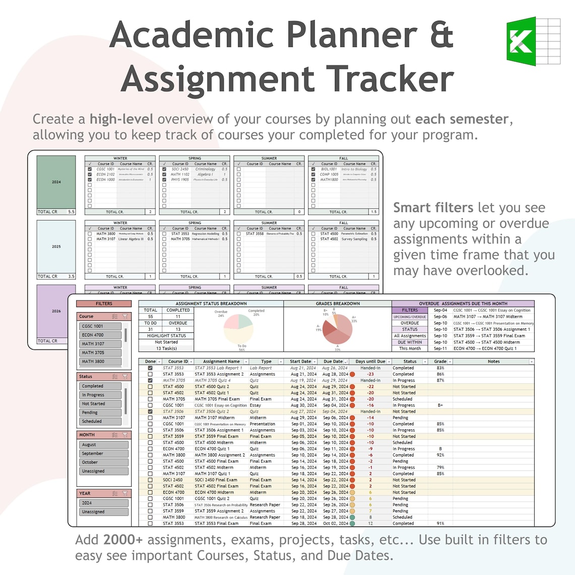 Ultimate Student Planner: Excel Template With Assignment Tracker ...