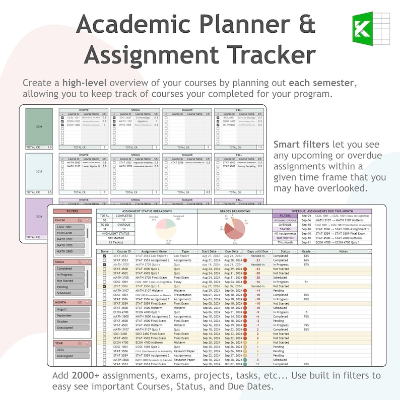 Ultimate Student Planner: Excel Template With Assignment Tracker ...