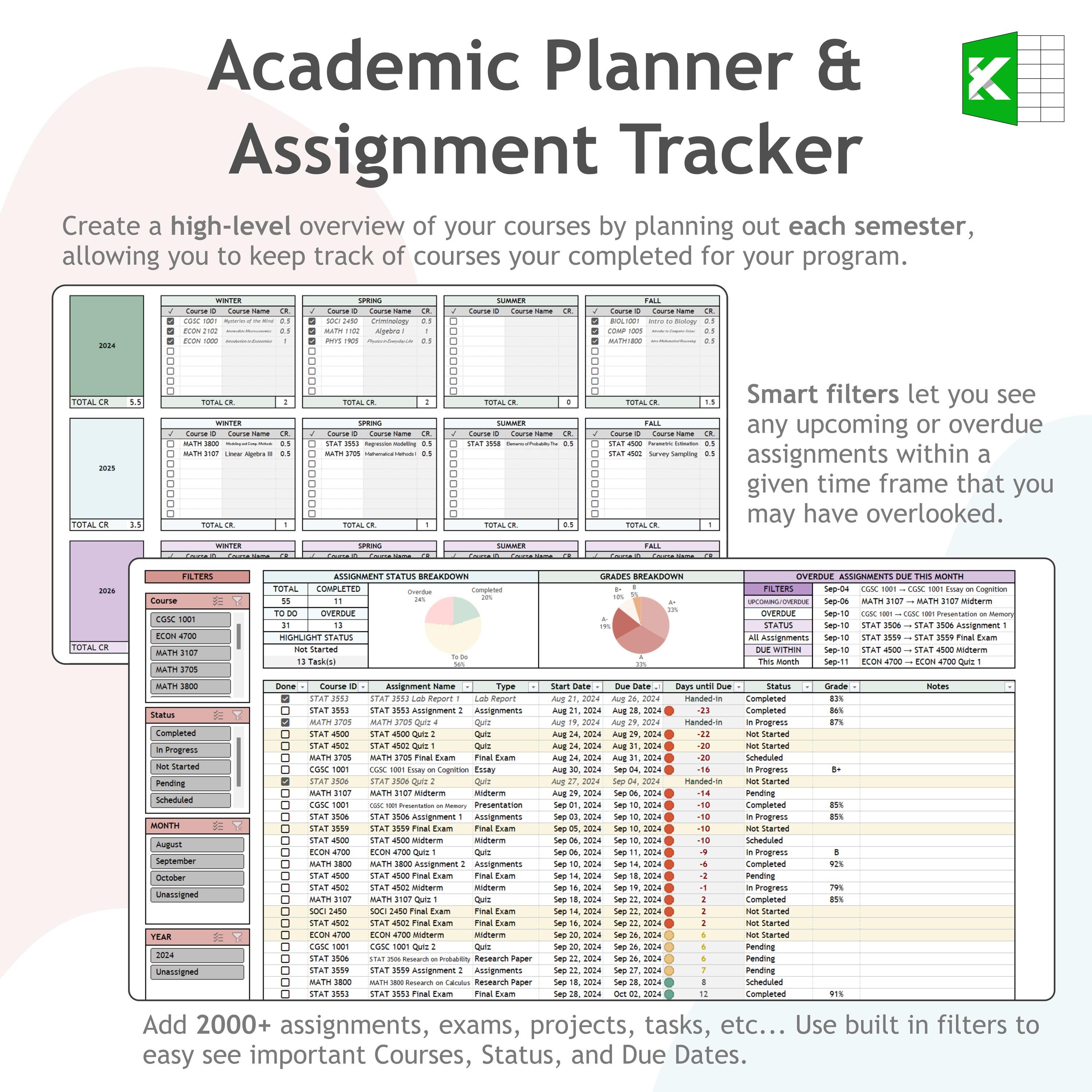 Ultimate Student Planner: Excel Template With Assignment Tracker ...